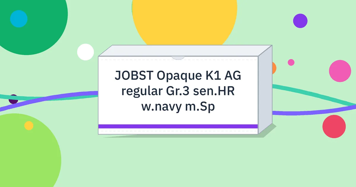 Symbolbild: Packung mit der Aufschrift JOBST Opaque K1 AG regular Gr.3 sen.HR w.navy m.Sp (PZN 13093084) – Verfügbarkeit und Bezug in Apotheken in Frankfurt am Main