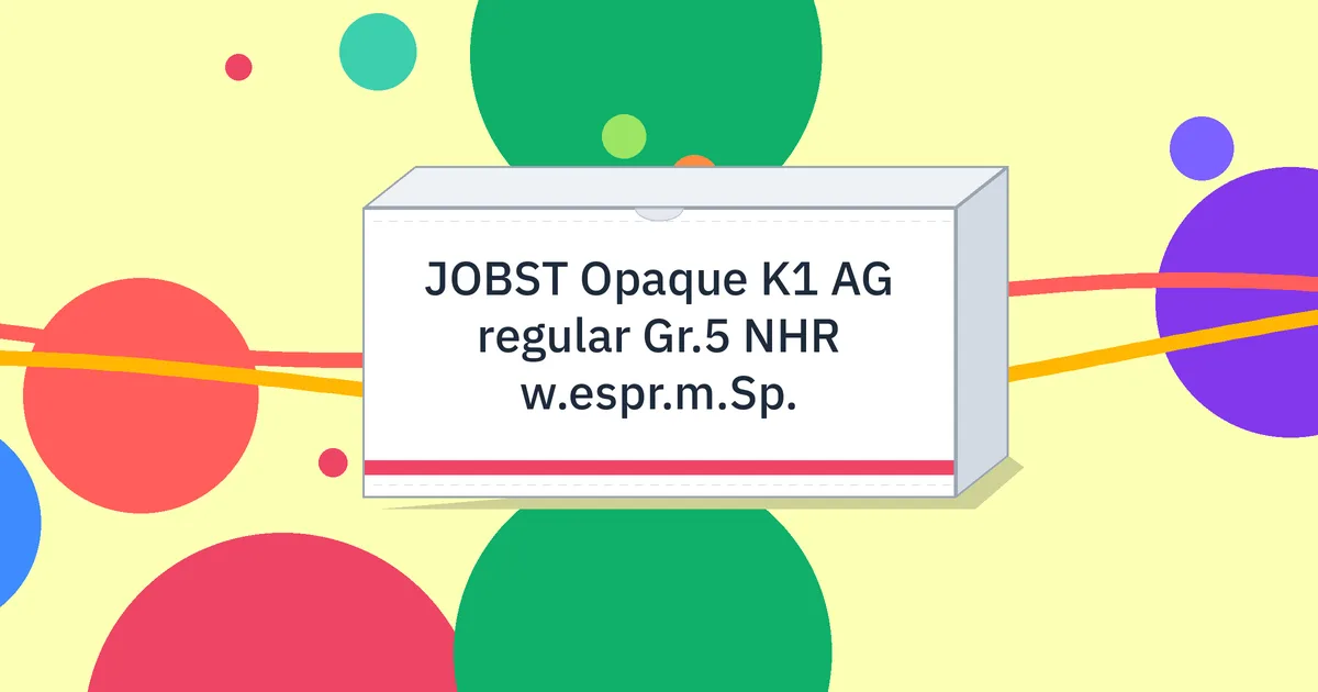 Symbolbild: Packung mit der Aufschrift JOBST Opaque K1 AG regular Gr.5 NHR w.espr.m.Sp. (PZN 16267484) – Verfügbarkeit und Bezug in Apotheken in Frankfurt am Main