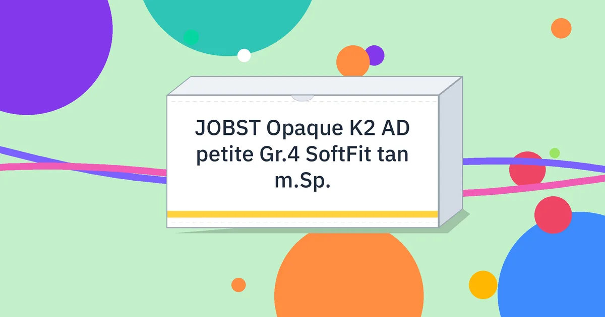 Symbolbild: Packung mit der Aufschrift JOBST Opaque K2 AD petite Gr.4 SoftFit tan m.Sp. (PZN 16279085) – Verfügbarkeit und Bezug in Apotheken in Frankfurt am Main