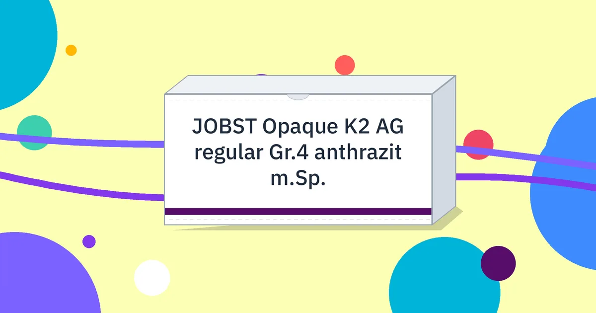 Symbolbild: Packung mit der Aufschrift JOBST Opaque K2 AG regular Gr.4 anthrazit m.Sp. (PZN 16282874) – Verfügbarkeit und Bezug in Apotheken in Frankfurt am Main