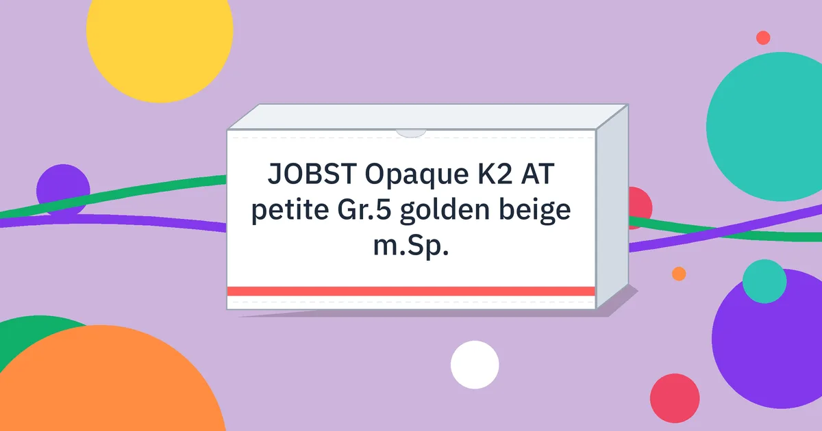 Symbolbild: Packung mit der Aufschrift JOBST Opaque K2 AT petite Gr.5 golden beige m.Sp. (PZN 16290833) – Verfügbarkeit und Bezug in Apotheken in Frankfurt am Main