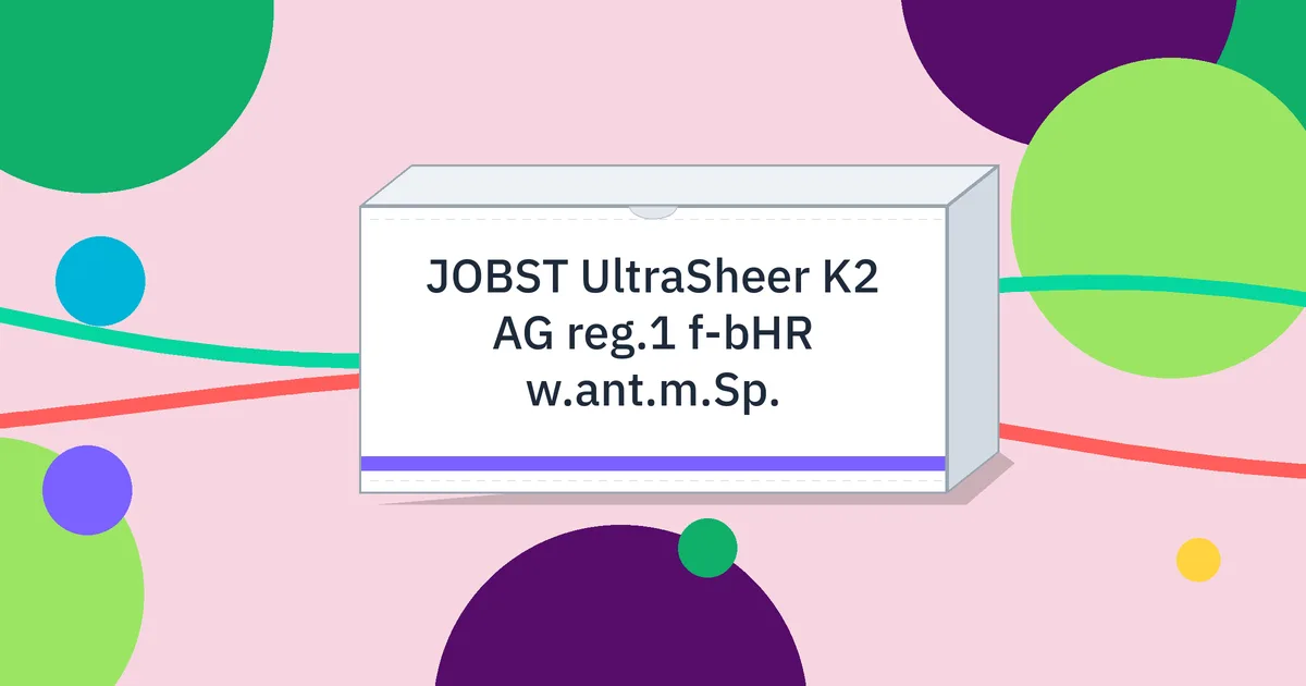 Symbolbild: Packung mit der Aufschrift JOBST UltraSheer K2 AG reg.1 f-bHR w.ant.m.Sp. (PZN 13152651) – Verfügbarkeit und Bezug in Apotheken in Frankfurt am Main