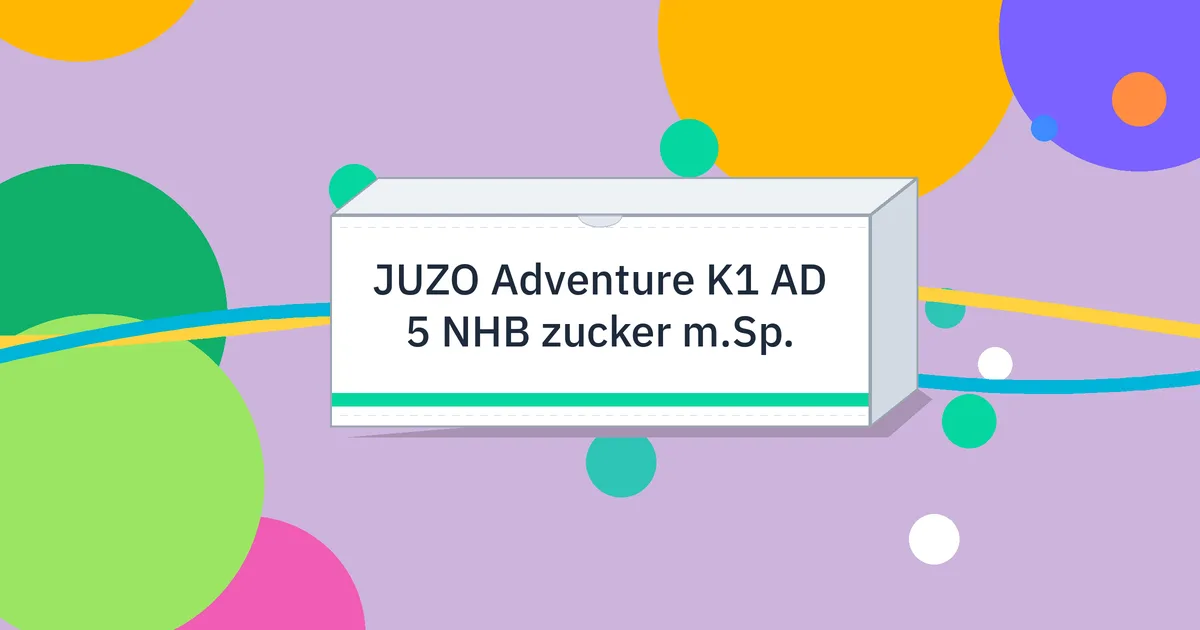 Symbolbild: Packung mit der Aufschrift JUZO Adventure K1 AD 5 NHB zucker m.Sp. (PZN 16343995) – Verfügbarkeit und Bezug in Apotheken in Frankfurt am Main
