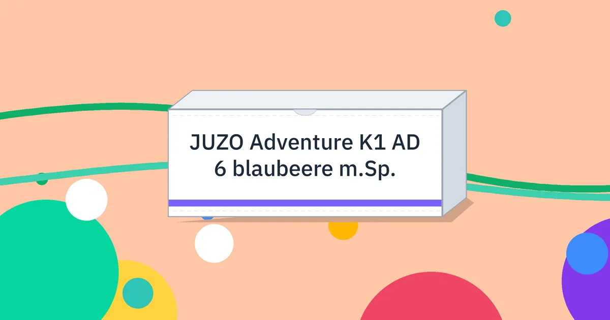 Symbolbild: Packung mit der Aufschrift JUZO Adventure K1 AD 6 blaubeere m.Sp. (PZN 16344598) – Verfügbarkeit und Bezug in Apotheken in Frankfurt am Main