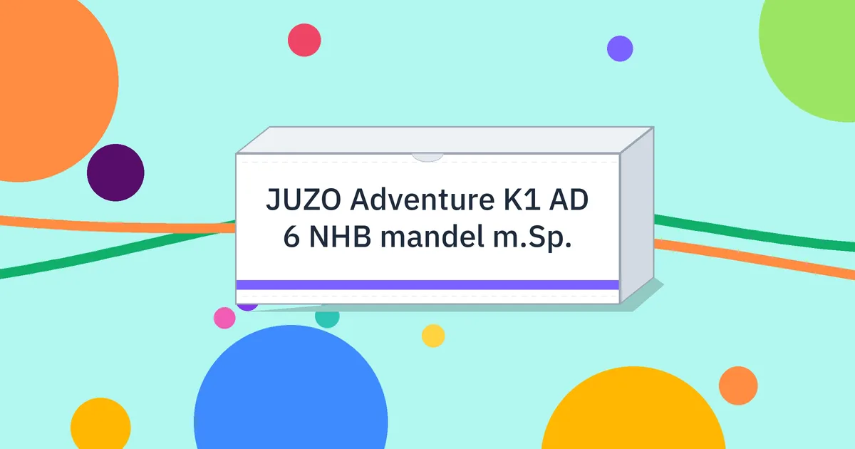 Symbolbild: Packung mit der Aufschrift JUZO Adventure K1 AD 6 NHB mandel m.Sp. (PZN 14974912) – Verfügbarkeit und Bezug in Apotheken in Frankfurt am Main
