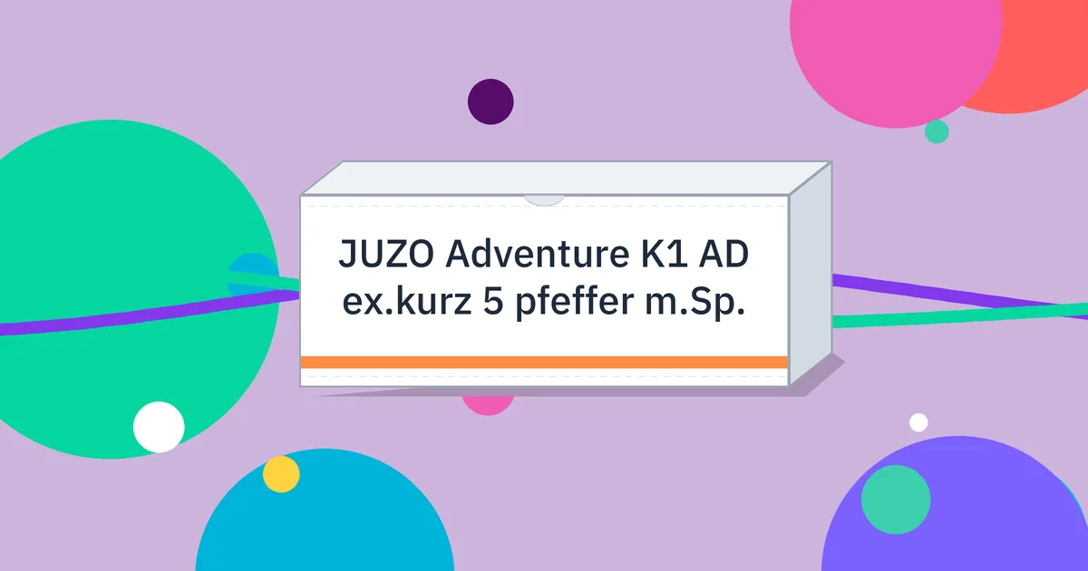Symbolbild: Packung mit der Aufschrift JUZO Adventure K1 AD ex.kurz 5 pfeffer m.Sp. (PZN 14978181) – Verfügbarkeit und Bezug in Apotheken in Frankfurt am Main