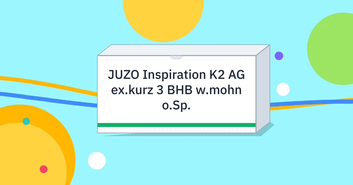 Symbolbild: Packung mit der Aufschrift JUZO Inspiration K2 AG ex.kurz 3 BHB w.mohn o.Sp. (PZN 14852215) – Verfügbarkeit und Bezug in Apotheken in Frankfurt am Main