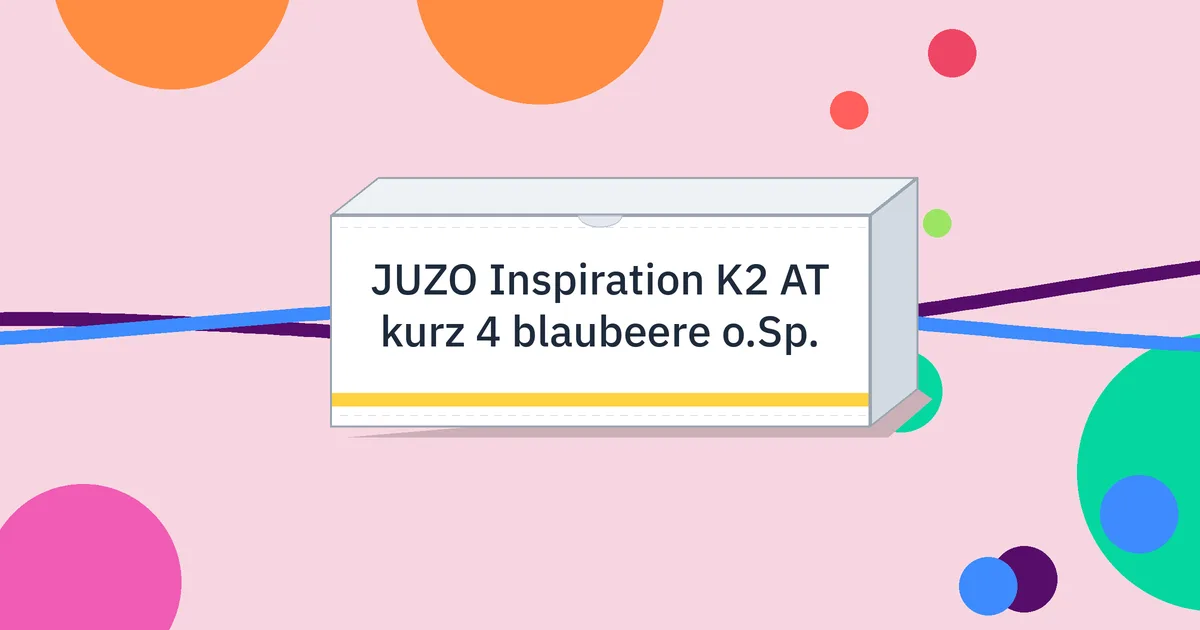 Symbolbild: Packung mit der Aufschrift JUZO Inspiration K2 AT kurz 4 blaubeere o.Sp. (PZN 14931311) – Verfügbarkeit und Bezug in Apotheken in Frankfurt am Main