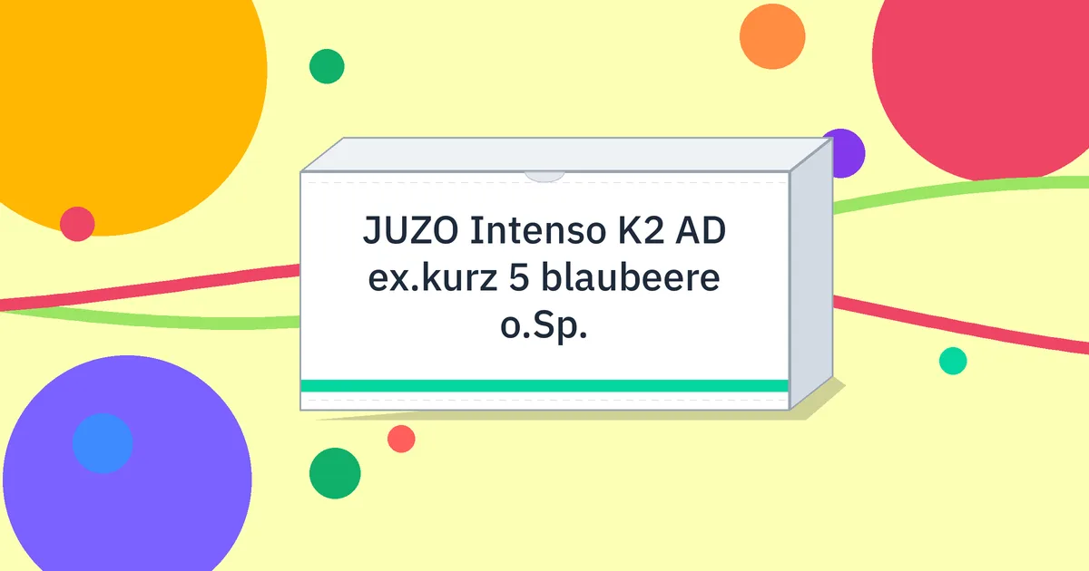 Symbolbild: Packung mit der Aufschrift JUZO Intenso K2 AD ex.kurz 5 blaubeere o.Sp. (PZN 18618692) – Verfügbarkeit und Bezug in Apotheken in Frankfurt am Main