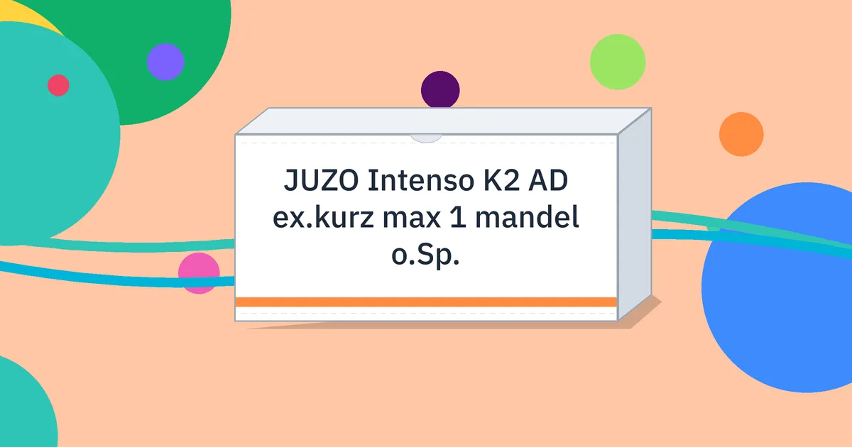 Symbolbild: Packung mit der Aufschrift JUZO Intenso K2 AD ex.kurz max 1 mandel o.Sp. (PZN 18617586) – Verfügbarkeit und Bezug in Apotheken in Frankfurt am Main