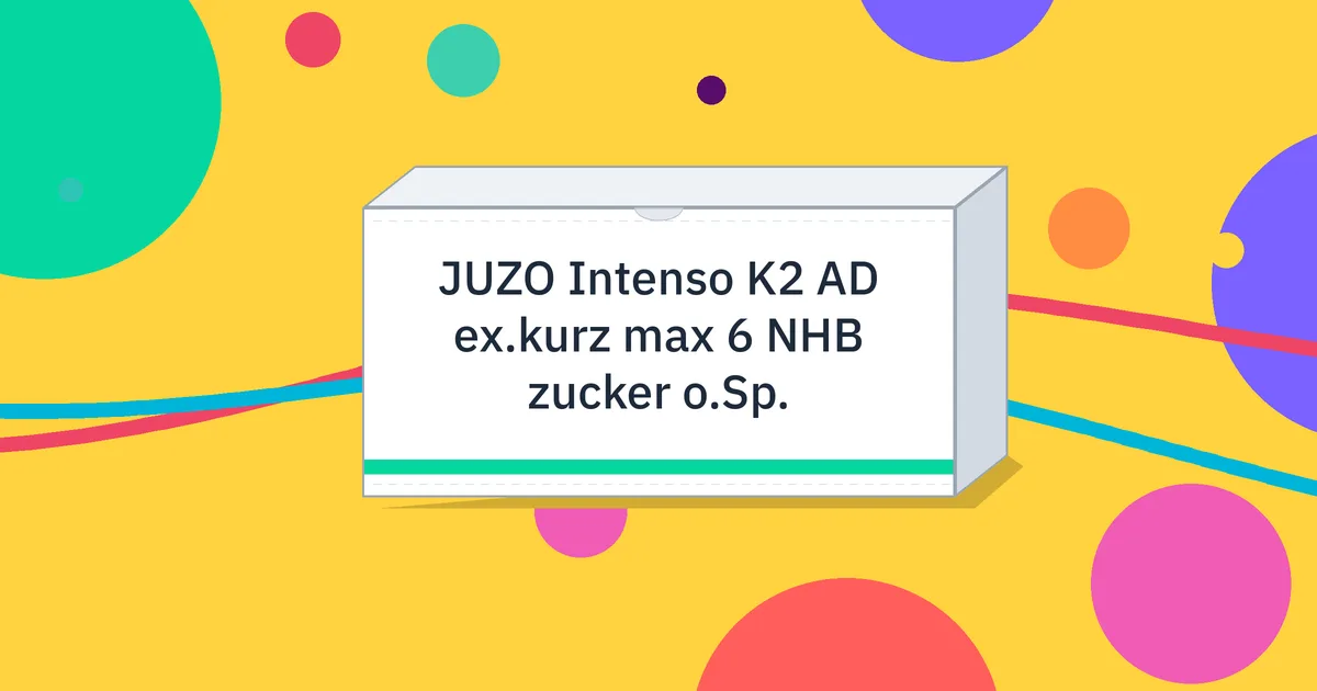 Symbolbild: Packung mit der Aufschrift JUZO Intenso K2 AD ex.kurz max 6 NHB zucker o.Sp. (PZN 18620737) – Verfügbarkeit und Bezug in Apotheken in Frankfurt am Main