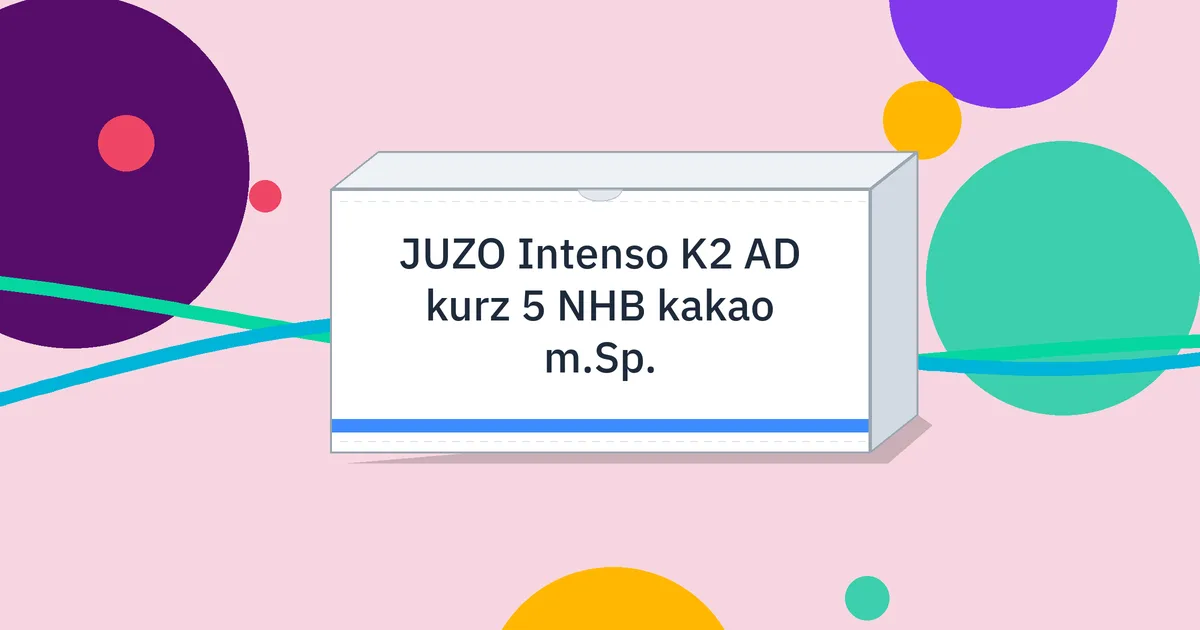 Symbolbild: Packung mit der Aufschrift JUZO Intenso K2 AD kurz 5 NHB kakao m.Sp. (PZN 18611276) – Verfügbarkeit und Bezug in Apotheken in Frankfurt am Main