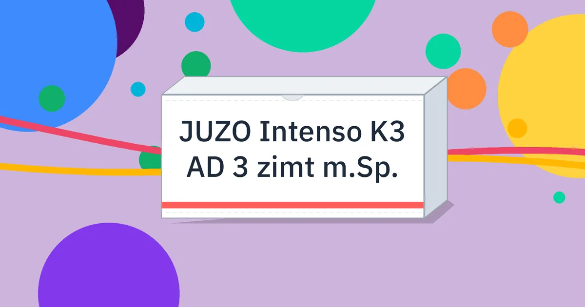 Symbolbild: Packung mit der Aufschrift JUZO Intenso K3 AD 3 zimt m.Sp. (PZN 18627283) – Verfügbarkeit und Bezug in Apotheken in Frankfurt am Main