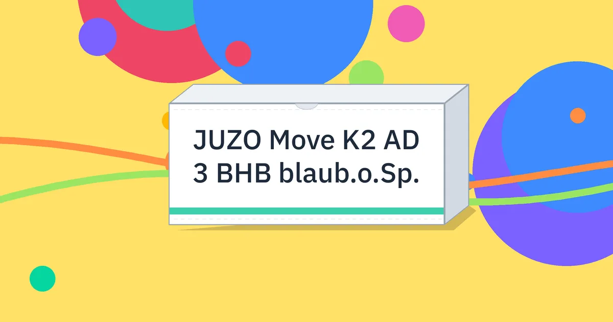 Symbolbild: Packung mit der Aufschrift JUZO Move K2 AD 3 BHB blaub.o.Sp. (PZN 18539917) – Verfügbarkeit und Bezug in Apotheken in Frankfurt am Main