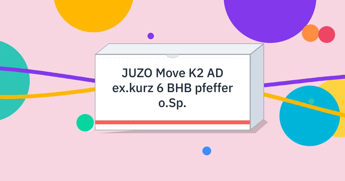 Symbolbild: Packung mit der Aufschrift JUZO Move K2 AD ex.kurz 6 BHB pfeffer o.Sp. (PZN 16341950) – Verfügbarkeit und Bezug in Apotheken in Frankfurt am Main