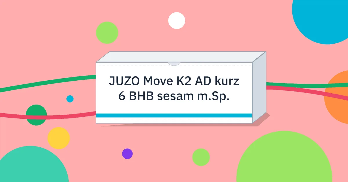 Symbolbild: Packung mit der Aufschrift JUZO Move K2 AD kurz 6 BHB sesam m.Sp. (PZN 18509046) – Verfügbarkeit und Bezug in Apotheken in Frankfurt am Main