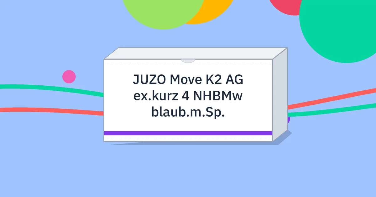 Symbolbild: Packung mit der Aufschrift JUZO Move K2 AG ex.kurz 4 NHBMw blaub.m.Sp. (PZN 18563005) – Verfügbarkeit und Bezug in Apotheken in Frankfurt am Main