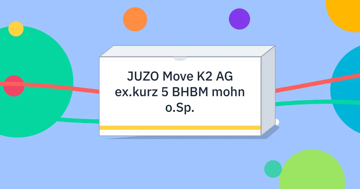 Symbolbild: Packung mit der Aufschrift JUZO Move K2 AG ex.kurz 5 BHBM mohn o.Sp. (PZN 18566179) – Verfügbarkeit und Bezug in Apotheken in Frankfurt am Main