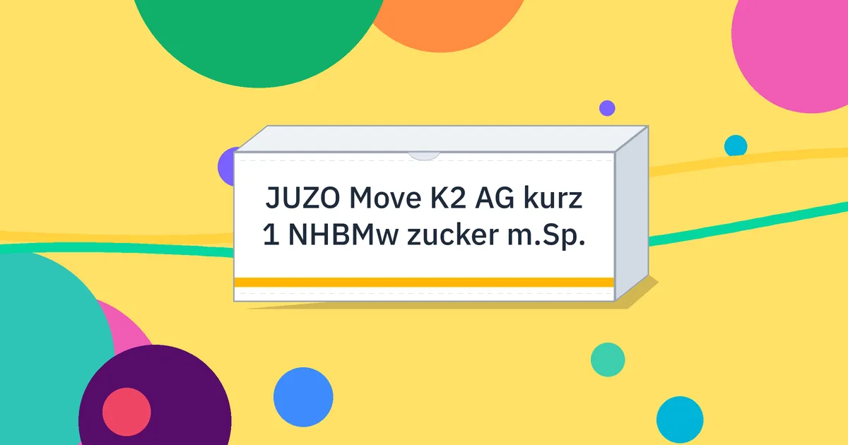 Symbolbild: Packung mit der Aufschrift JUZO Move K2 AG kurz 1 NHBMw zucker m.Sp. (PZN 18527386) – Verfügbarkeit und Bezug in Apotheken in Frankfurt am Main