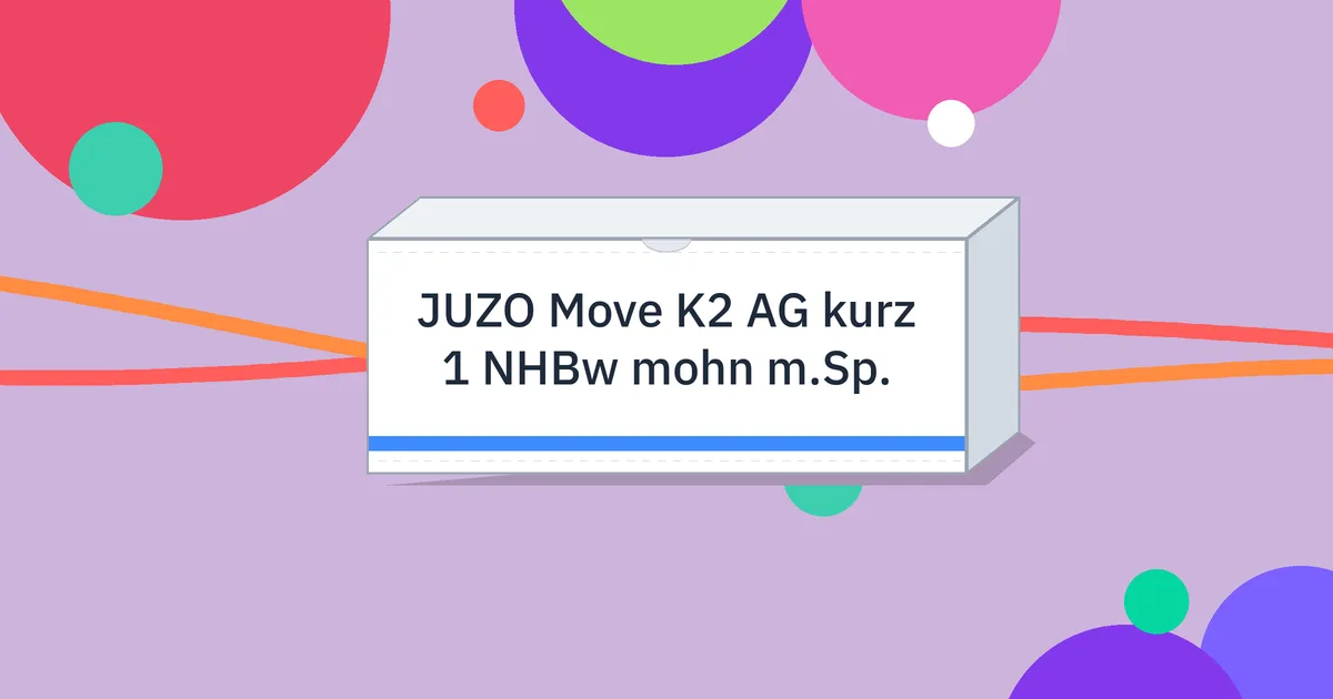 Symbolbild: Packung mit der Aufschrift JUZO Move K2 AG kurz 1 NHBw mohn m.Sp. (PZN 18558671) – Verfügbarkeit und Bezug in Apotheken in Frankfurt am Main