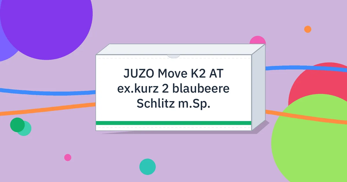 Symbolbild: Packung mit der Aufschrift JUZO Move K2 AT ex.kurz 2 blaubeere Schlitz m.Sp. (PZN 20671825) – Verfügbarkeit und Bezug in Apotheken in Frankfurt am Main