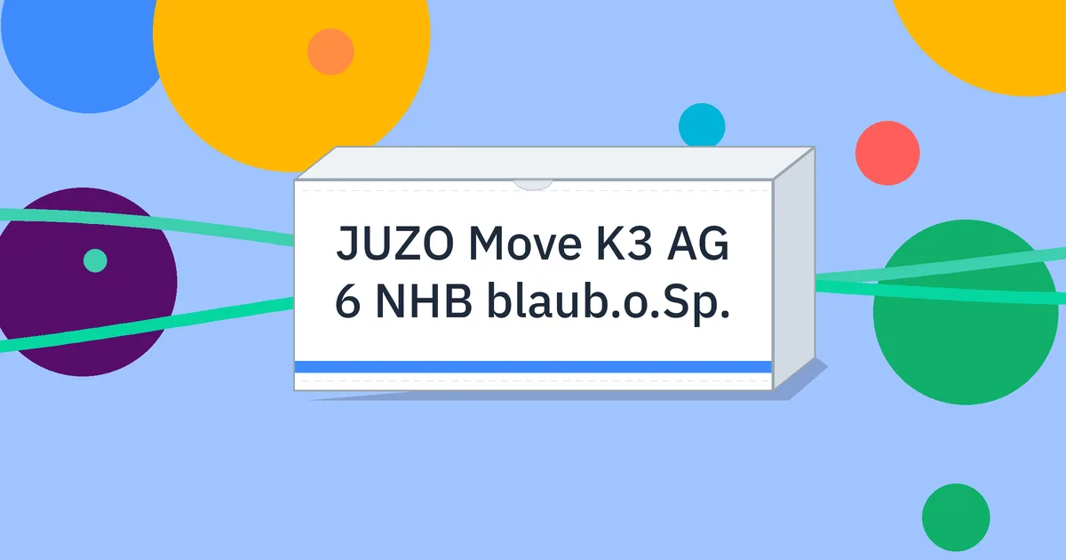 Symbolbild: Packung mit der Aufschrift JUZO Move K3 AG 6 NHB blaub.o.Sp. (PZN 18589045) – Verfügbarkeit und Bezug in Apotheken in Frankfurt am Main