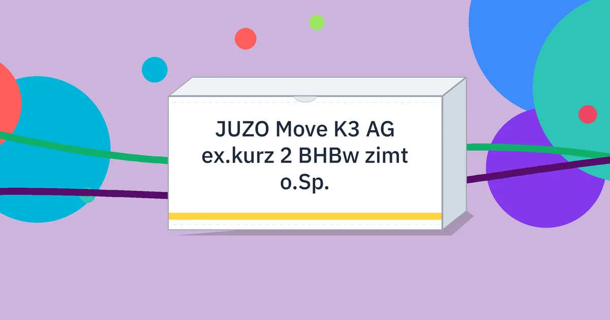 Symbolbild: Packung mit der Aufschrift JUZO Move K3 AG ex.kurz 2 BHBw zimt o.Sp. (PZN 18585745) – Verfügbarkeit und Bezug in Apotheken in Frankfurt am Main