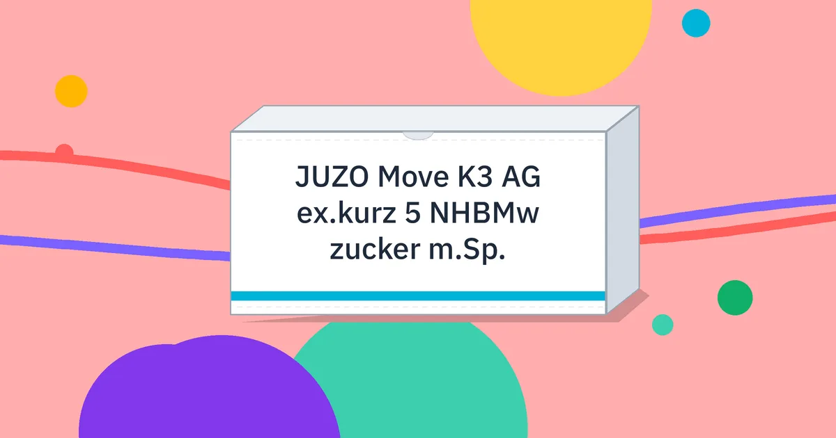 Symbolbild: Packung mit der Aufschrift JUZO Move K3 AG ex.kurz 5 NHBMw zucker m.Sp. (PZN 18582818) – Verfügbarkeit und Bezug in Apotheken in Frankfurt am Main