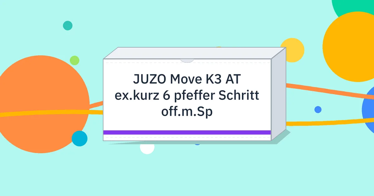 Symbolbild: Packung mit der Aufschrift JUZO Move K3 AT ex.kurz 6 pfeffer Schritt off.m.Sp (PZN 20680439) – Verfügbarkeit und Bezug in Apotheken in Frankfurt am Main