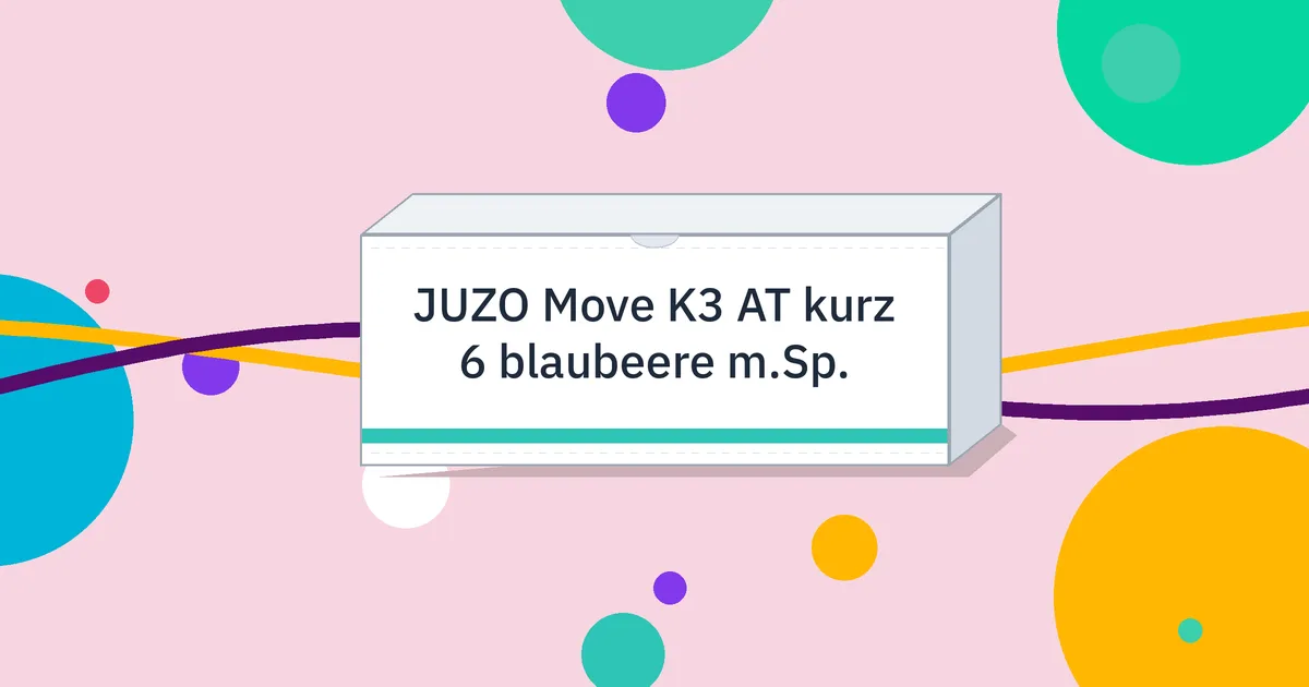 Symbolbild: Packung mit der Aufschrift JUZO Move K3 AT kurz 6 blaubeere m.Sp. (PZN 20683219) – Verfügbarkeit und Bezug in Apotheken in Frankfurt am Main
