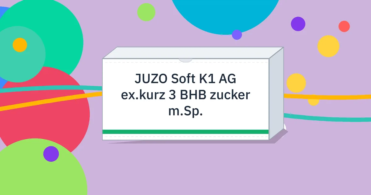 Symbolbild: Packung mit der Aufschrift JUZO Soft K1 AG ex.kurz 3 BHB zucker m.Sp. (PZN 14823254) – Verfügbarkeit und Bezug in Apotheken in Frankfurt am Main
