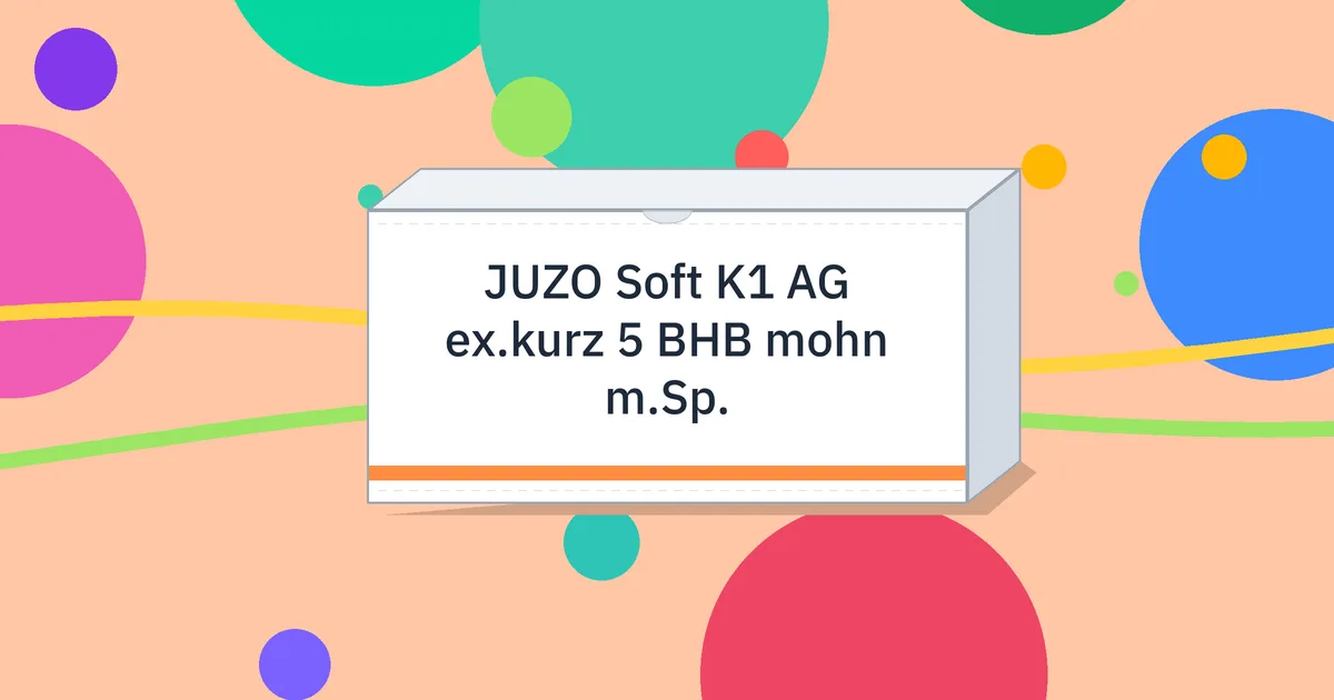 Symbolbild: Packung mit der Aufschrift JUZO Soft K1 AG ex.kurz 5 BHB mohn m.Sp. (PZN 14823780) – Verfügbarkeit und Bezug in Apotheken in Frankfurt am Main