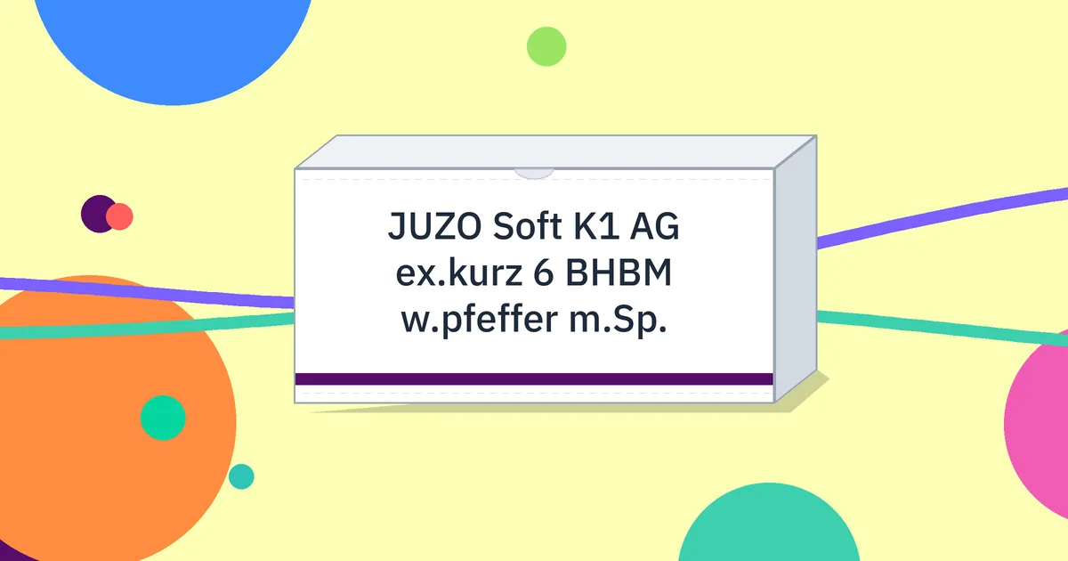 Symbolbild: Packung mit der Aufschrift JUZO Soft K1 AG ex.kurz 6 BHBM w.pfeffer m.Sp. (PZN 14864069) – Verfügbarkeit und Bezug in Apotheken in Frankfurt am Main