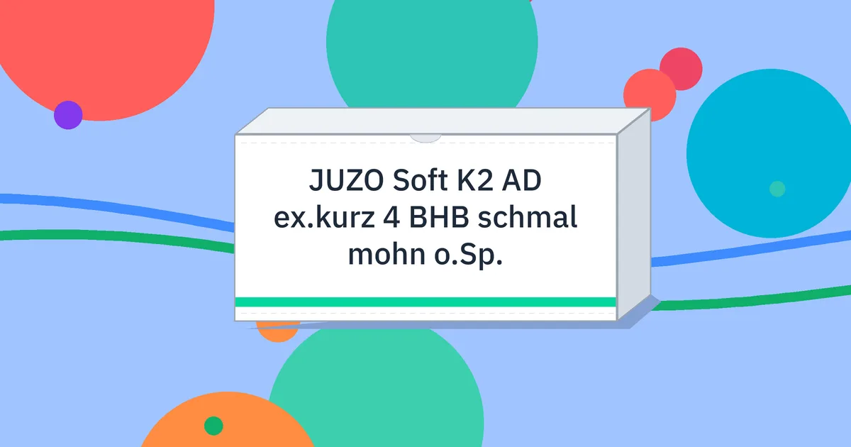 Symbolbild: Packung mit der Aufschrift JUZO Soft K2 AD ex.kurz 4 BHB schmal mohn o.Sp. (PZN 15468631) – Verfügbarkeit und Bezug in Apotheken in Frankfurt am Main