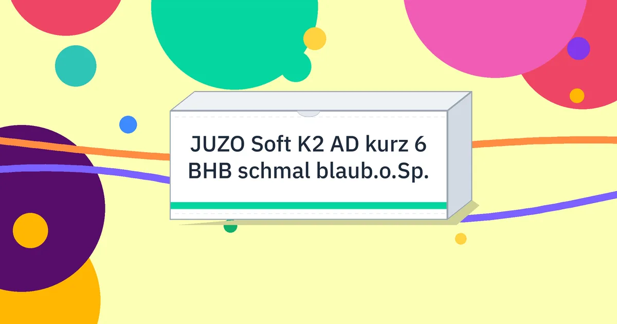 Symbolbild: Packung mit der Aufschrift JUZO Soft K2 AD kurz 6 BHB schmal blaub.o.Sp. (PZN 15467844) – Verfügbarkeit und Bezug in Apotheken in Frankfurt am Main