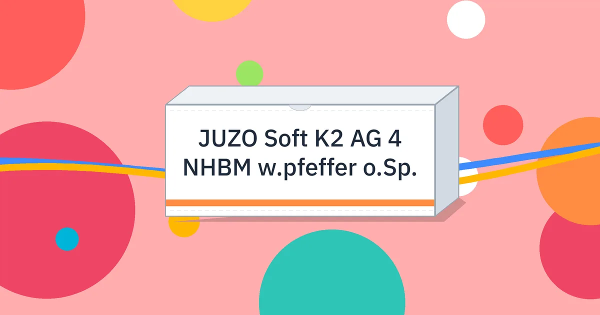 Symbolbild: Packung mit der Aufschrift JUZO Soft K2 AG 4 NHBM w.pfeffer o.Sp. (PZN 15001531) – Verfügbarkeit und Bezug in Apotheken in Frankfurt am Main