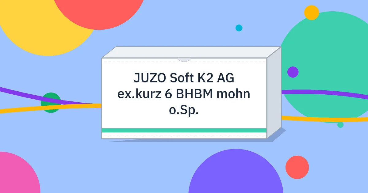 Symbolbild: Packung mit der Aufschrift JUZO Soft K2 AG ex.kurz 6 BHBM mohn o.Sp. (PZN 14862521) – Verfügbarkeit und Bezug in Apotheken in Frankfurt am Main