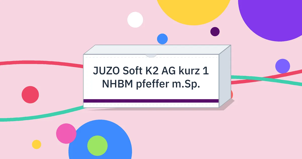 Symbolbild: Packung mit der Aufschrift JUZO Soft K2 AG kurz 1 NHBM pfeffer m.Sp. (PZN 14998077) – Verfügbarkeit und Bezug in Apotheken in Frankfurt am Main