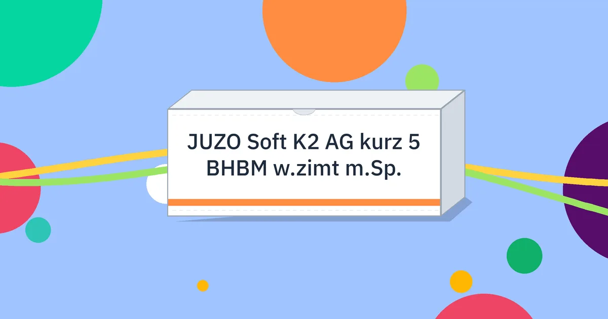 Symbolbild: Packung mit der Aufschrift JUZO Soft K2 AG kurz 5 BHBM w.zimt m.Sp. (PZN 14867429) – Verfügbarkeit und Bezug in Apotheken in Frankfurt am Main