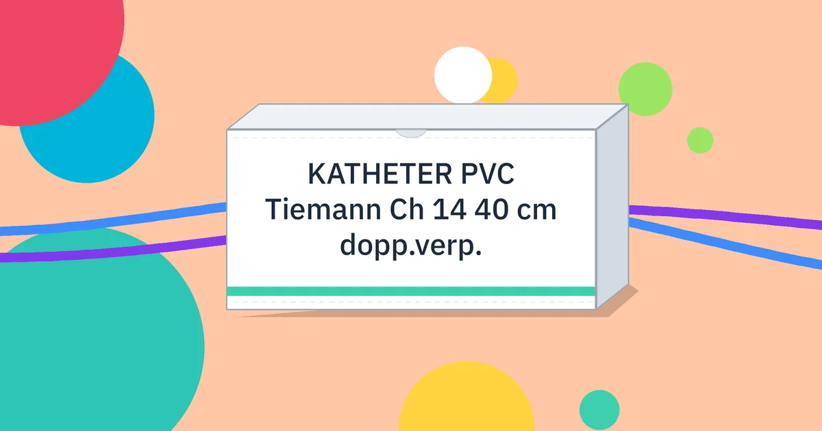 Symbolbild: Packung mit der Aufschrift KATHETER PVC Tiemann Ch 14 40 cm dopp.verp. (PZN 10085032) – Verfügbarkeit und Bezug in Apotheken in Frankfurt am Main