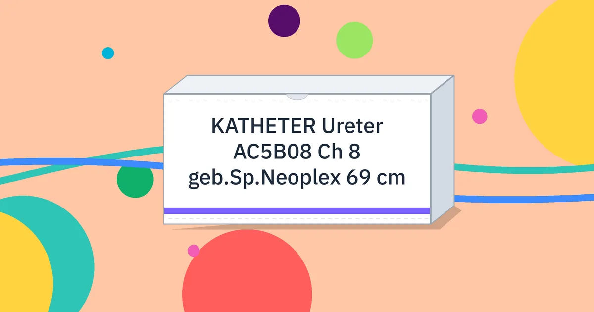 Symbolbild: Packung mit der Aufschrift KATHETER Ureter AC5B08 Ch 8 geb.Sp.Neoplex 69 cm (PZN 00154186) – Verfügbarkeit und Bezug in Apotheken in Frankfurt am Main