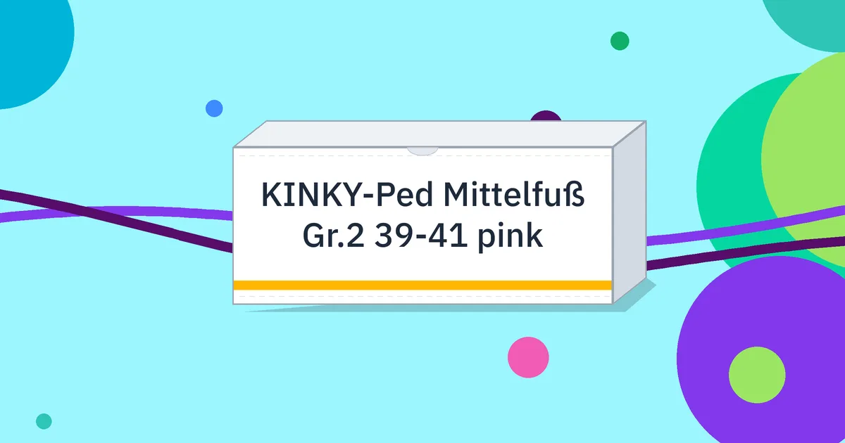 Symbolbild: Packung mit der Aufschrift KINKY-Ped Mittelfuß Gr.2 39-41 pink (PZN 11241304) – Verfügbarkeit und Bezug in Apotheken in Frankfurt am Main