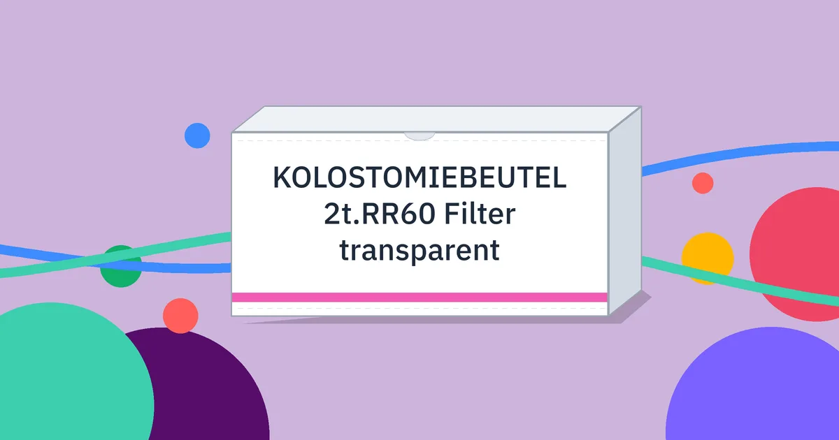 Symbolbild: Packung mit der Aufschrift KOLOSTOMIEBEUTEL 2t.RR60 Filter transparent (PZN 10204784) – Verfügbarkeit und Bezug in Apotheken in Frankfurt am Main