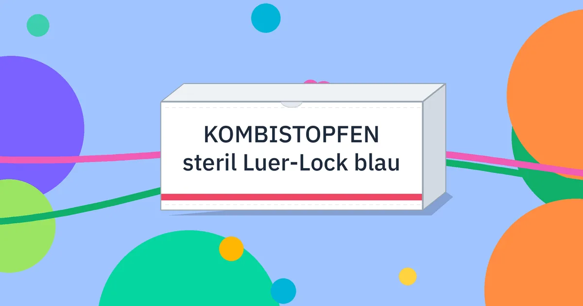 Symbolbild: Packung mit der Aufschrift KOMBISTOPFEN steril Luer-Lock blau (PZN 06455670) – Verfügbarkeit und Bezug in Apotheken in Frankfurt am Main