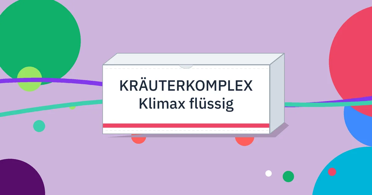 Symbolbild: Packung mit der Aufschrift KRÄUTERKOMPLEX Klimax flüssig (PZN 10300252) – Verfügbarkeit und Bezug in Apotheken in Frankfurt am Main