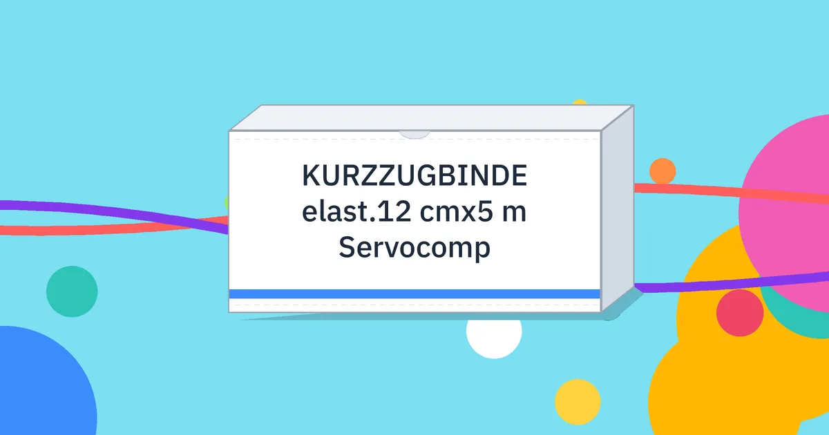 Symbolbild: Packung mit der Aufschrift KURZZUGBINDE elast.12 cmx5 m Servocomp (PZN 04762540) – Verfügbarkeit und Bezug in Apotheken in Frankfurt am Main