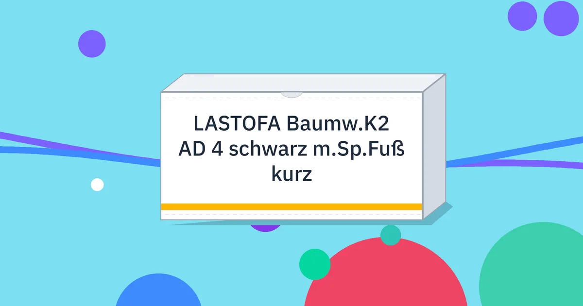 Symbolbild: Packung mit der Aufschrift LASTOFA Baumw.K2 AD 4 schwarz m.Sp.Fuß kurz (PZN 01944447) – Verfügbarkeit und Bezug in Apotheken in Frankfurt am Main