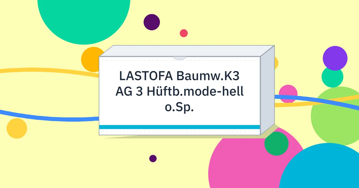 Symbolbild: Packung mit der Aufschrift LASTOFA Baumw.K3 AG 3 Hüftb.mode-hell o.Sp. (PZN 01957088) – Verfügbarkeit und Bezug in Apotheken in Frankfurt am Main