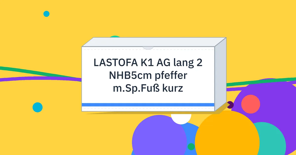 Symbolbild: Packung mit der Aufschrift LASTOFA K1 AG lang 2 NHB5cm pfeffer m.Sp.Fuß kurz (PZN 13790334) – Verfügbarkeit und Bezug in Apotheken in Frankfurt am Main
