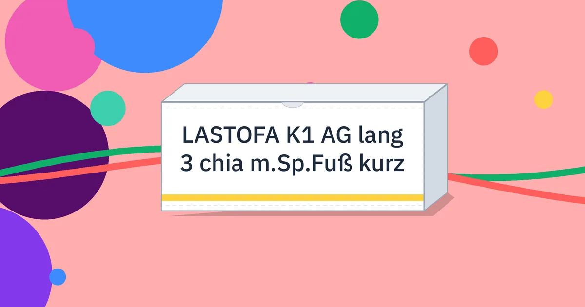 Symbolbild: Packung mit der Aufschrift LASTOFA K1 AG lang 3 chia m.Sp.Fuß kurz (PZN 13790558) – Verfügbarkeit und Bezug in Apotheken in Frankfurt am Main